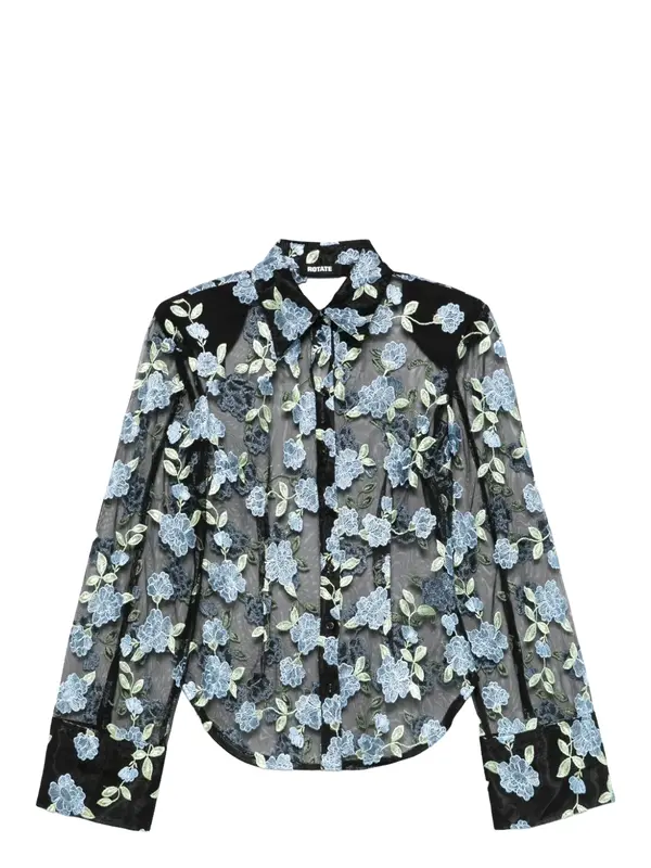 Remain Birger Christensen Floral Embroidered Mesh Shirt - Black