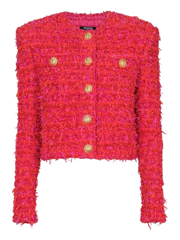 Balmain Cropped Tweed Jacket - Red