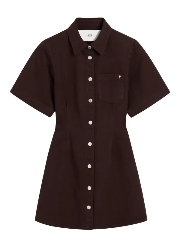 Ami Short-sleeve Shirt Dress - Brown