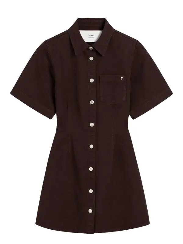 Ami Short-sleeve Shirt Dress - Brown
