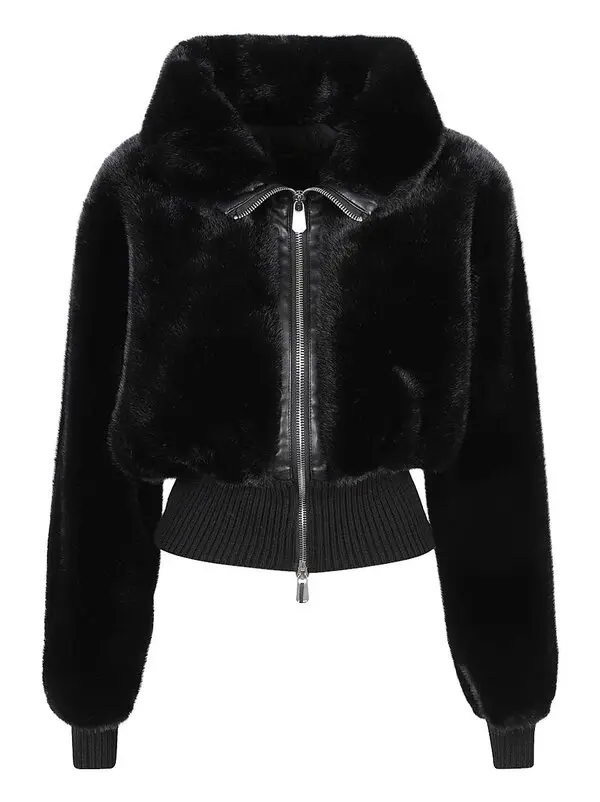 Pinko Faux Fur Bomber Jacket - Black