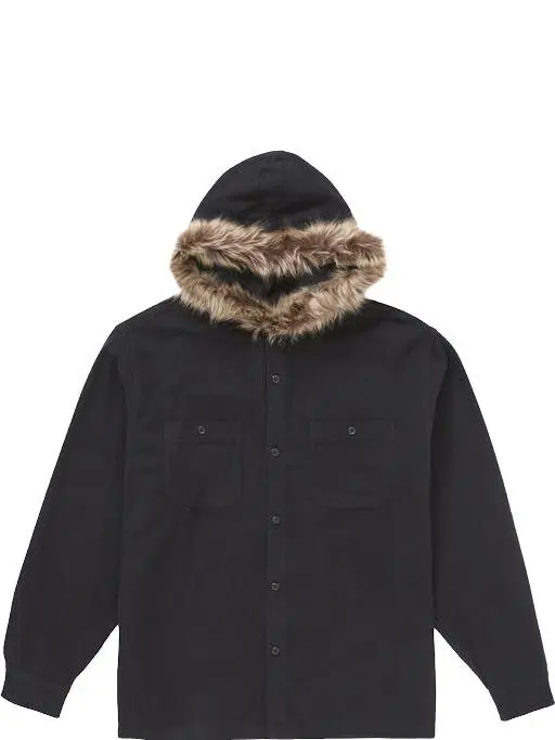 Supreme Fur Trim Flannel Hooded Shirt - Black