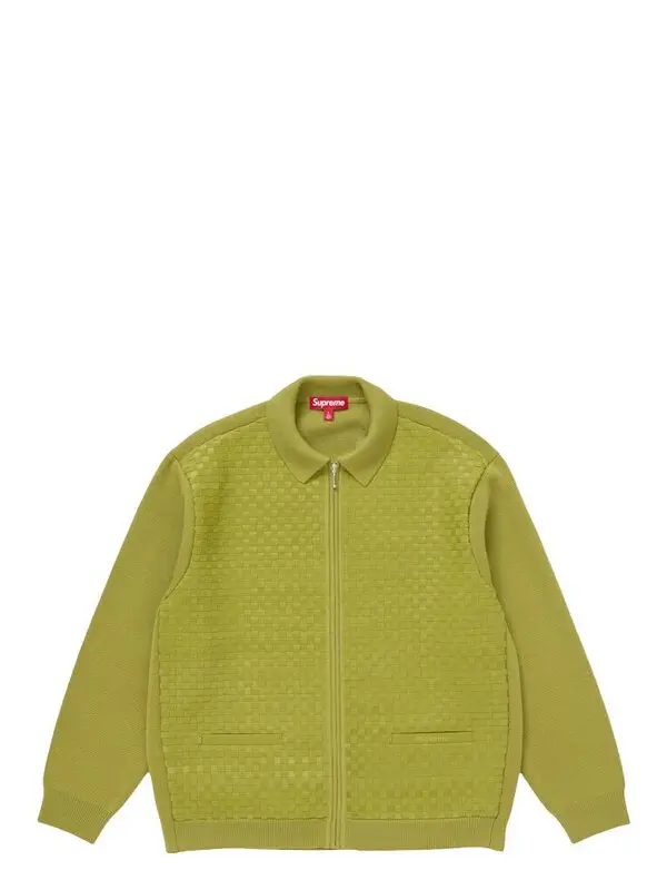 Supreme Woven Leather Zip Up Cardigan - Green