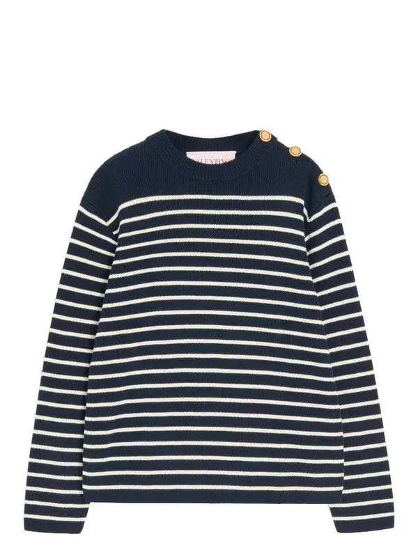 Valentino Garavani Striped Cotton Crewneck Jumper - Indigo/butter