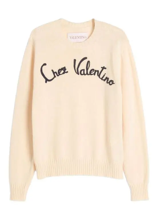Valentino Garavani Crewneck Jumper With Embroidery - Butter