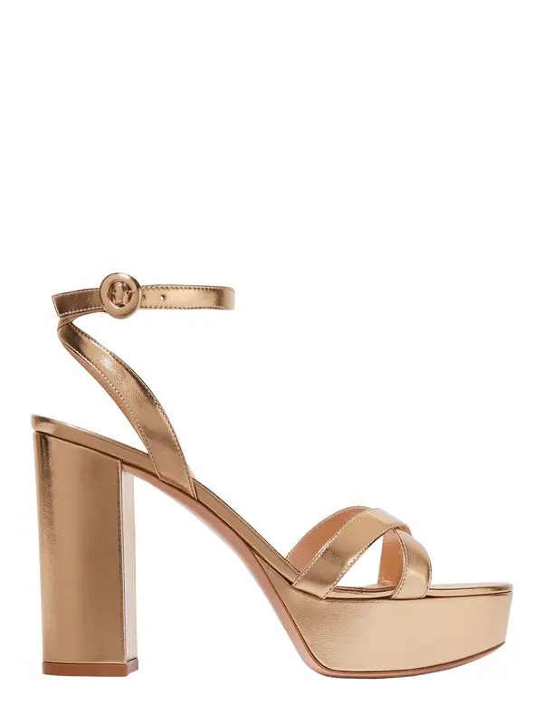 GIANVITO ROSSI Poppy 120 Metallic Leather Platform Sandals - Gold