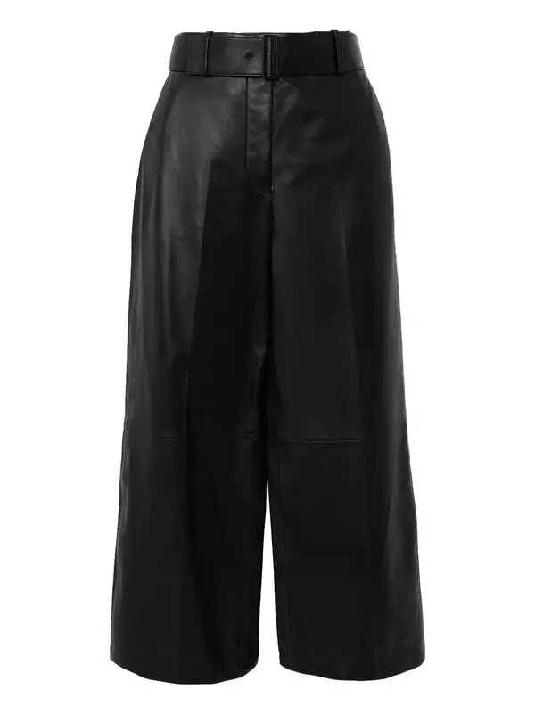 JOSEPH Taja Belted Cropped Leather Wide-leg Pants - Black