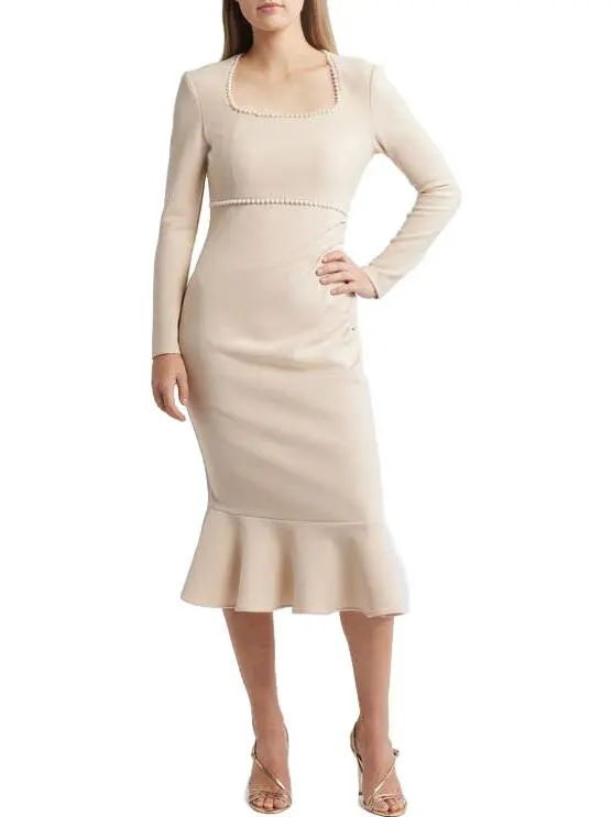 NIKKI LUND Faux Pearl Trimmed Dress - Ivory