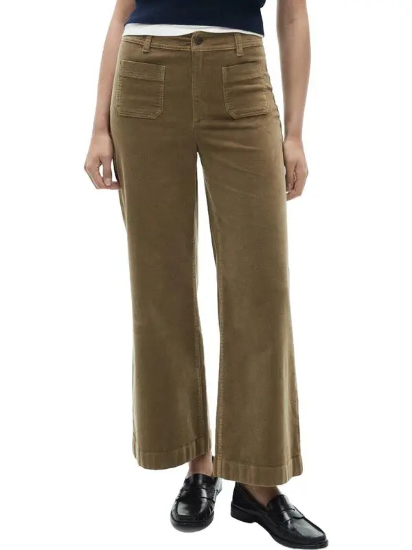 Mango Catherin High Waist Corduroy Culotte Pants - Khaki