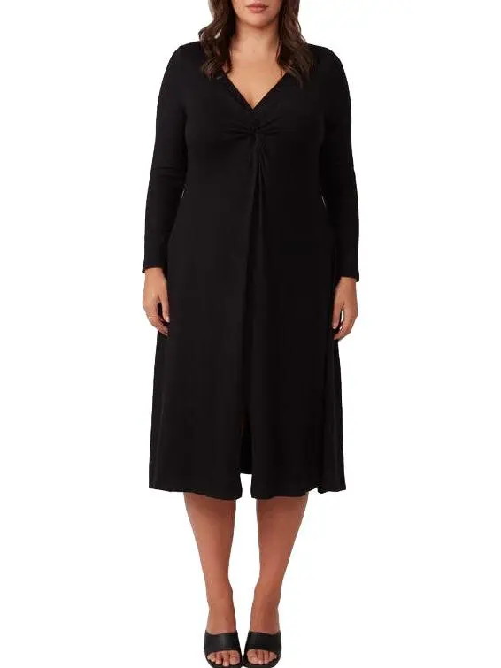 ESTELLE Eclipse Long Sleeve V-neck Midi Dress - Black