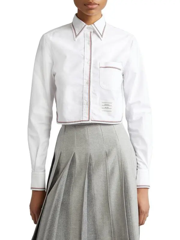 Thom Browne Cropped Cotton Poplin Shirt - White