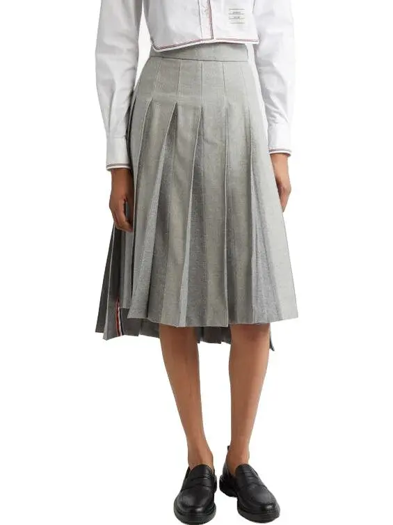 Thom Browne Drop Back Pleated Wool Skirt - Light Grey