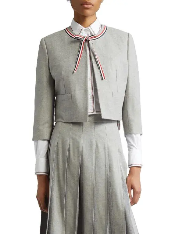 Thom Browne Bow Neck Wool Jacket - Light Grey