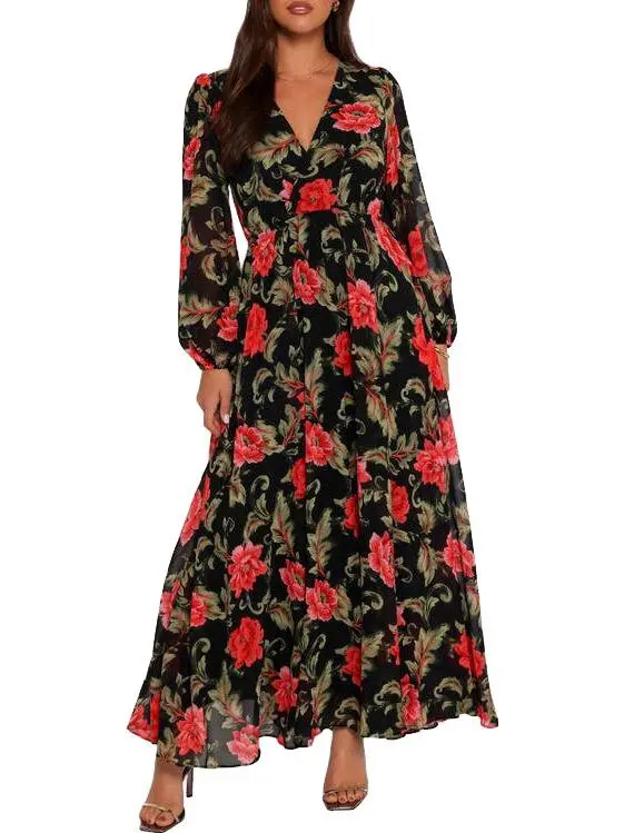 PETAL & PUP Anisa Floral Maxi Dress - Black Floral