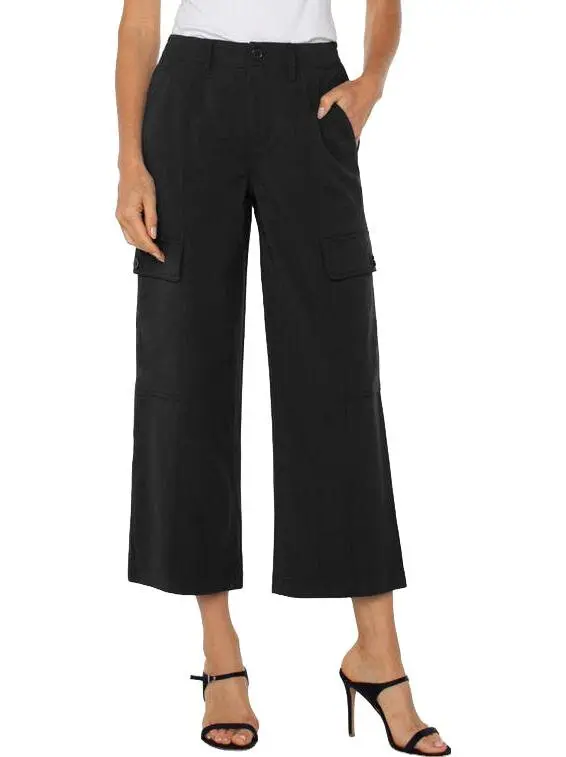 LIVERPOOL High Waist Crop Wide Leg Cargo Pants - Black