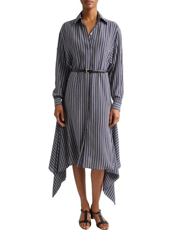 Michael Kors Cascade Stripe Silk Shirtdress - Maritime/ Optic White