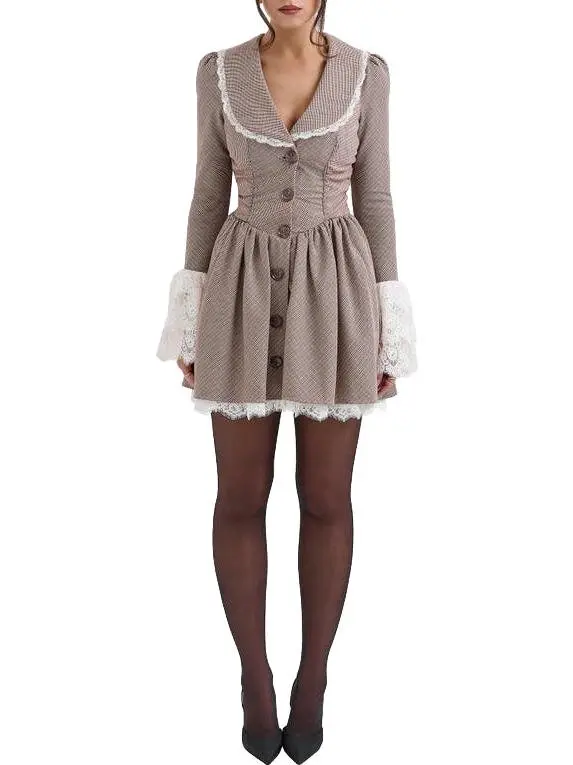 House Of Cb Sable Puppytooth Check Mini Dress - Brown Check