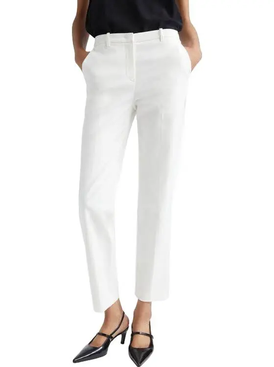 Emporio Armani Cotton-blend Ankle Straight Leg Trousers - Off White