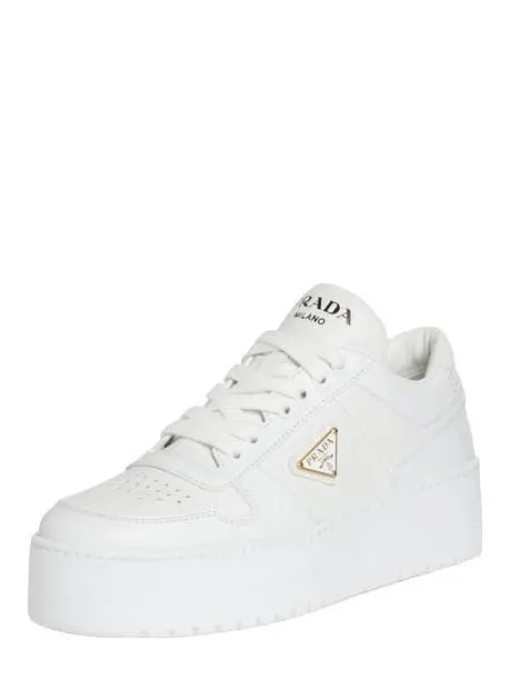 Prada Flatform Downtown Leather Sneakers - Bianco