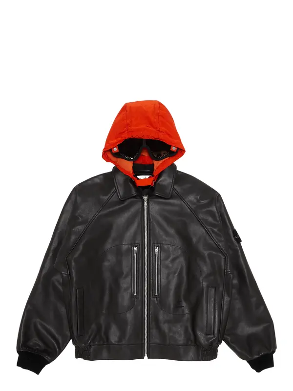 Supreme X Stone Island Leather Bomber Jacket - Black