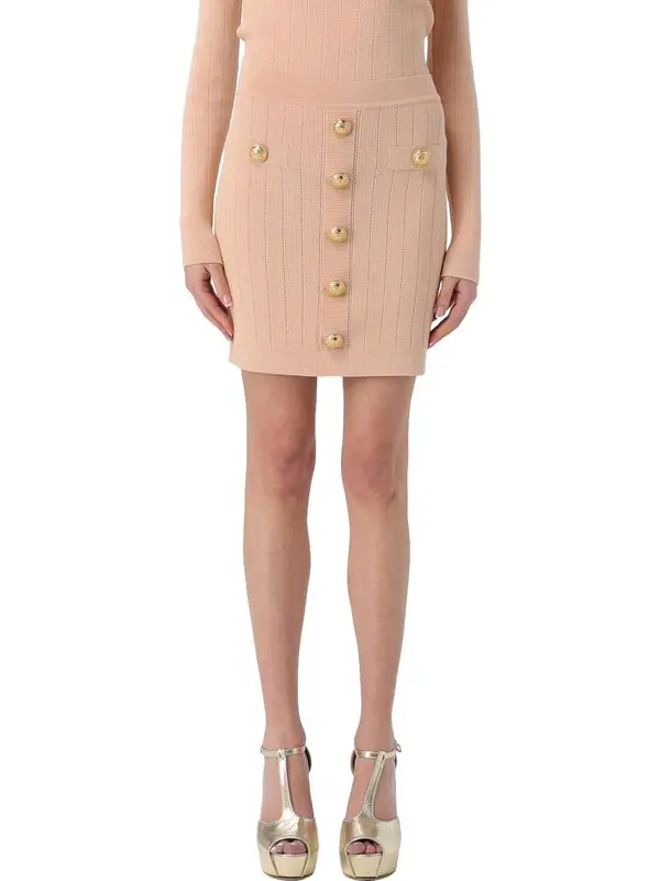 Balmain Button-detailed Knit Skirt - Pink