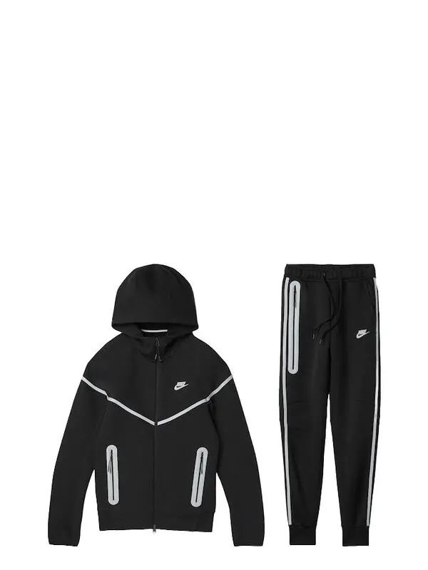 Nike Sportswear Tech Fleece Full Zip Hoodie & Joggers Reflective Details Set - Black/bemis Silver