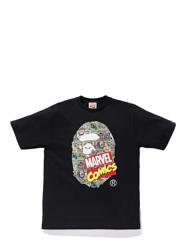 A BATHING APE X Marvel Comics Ape Head Tee Shirt - Black