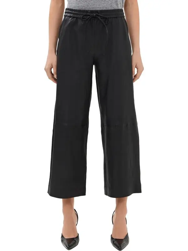 Sprwmn Cropped Leather Pants - Black