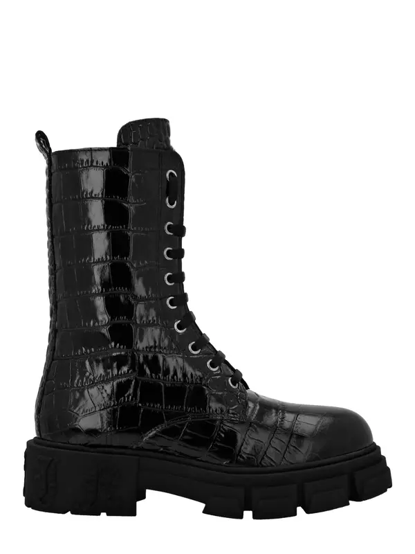Philipp Plein Croc-effect Leather Combat Boots - Black