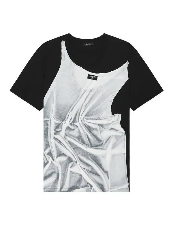Balmain Tank Top Trompe L'oeil T-shirt In Black - Black & White