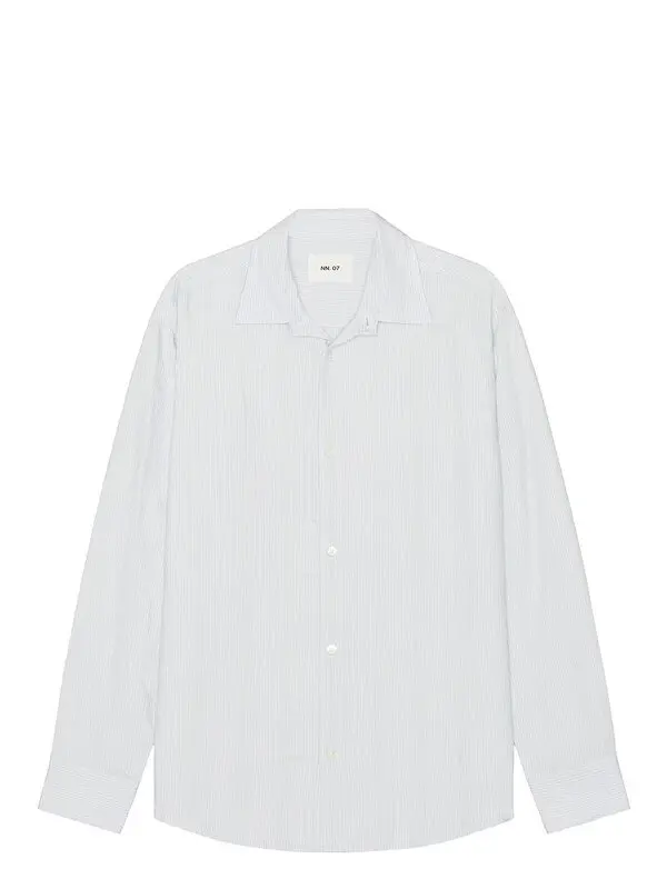 Nn07 Freddy Shirt In Baby Blue - Green Stripe