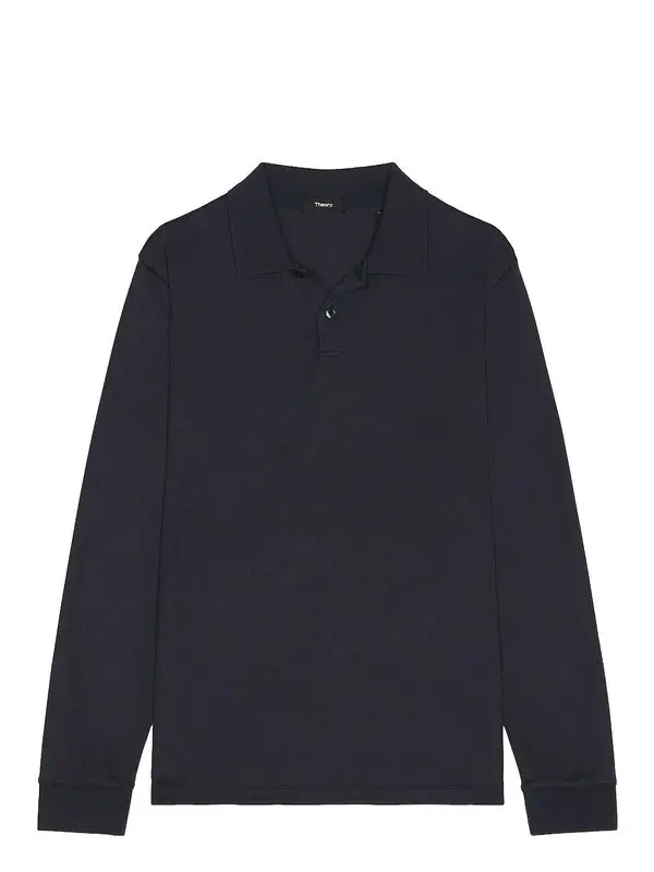 Theory Anemone Milano Goris Long Sleeve Polo In Navy - Baltic