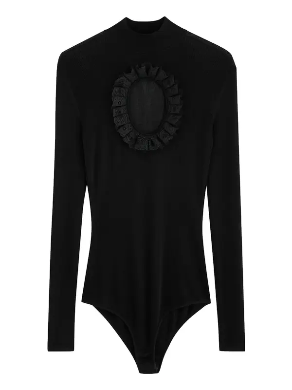 SELF-PORTRAIT X Christopher Kane Cut-out Fine-knit Bodysuit - Black