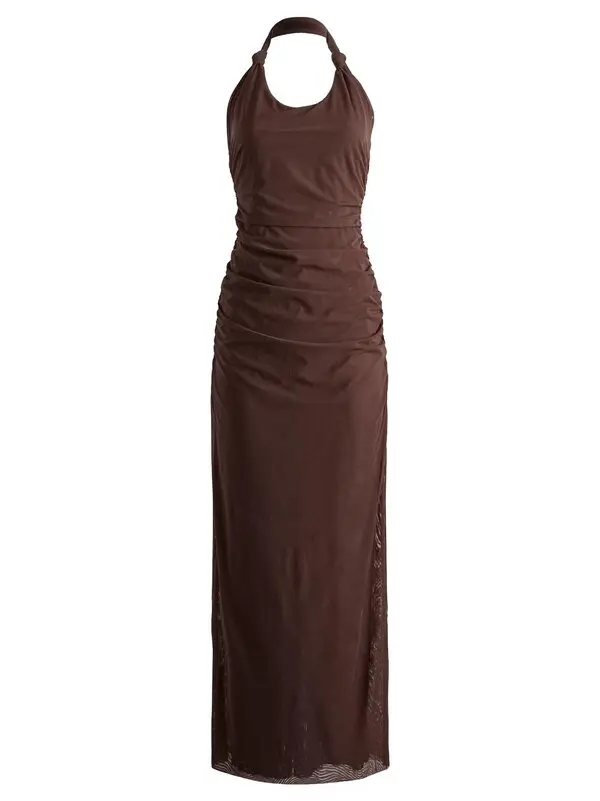 Sir The Label Jacques Knot Halter Midi Dress - Chocolate