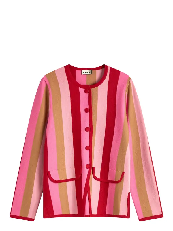 Rixo Mirja Striped Cardigan - Victoria Stripe Jacquard Pink