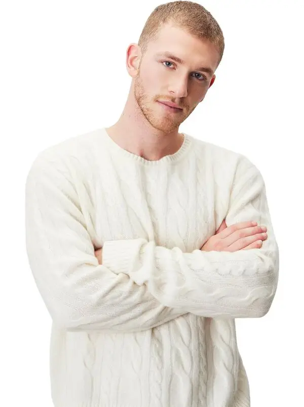 ITALIC Luke Cashmere Cable Knit Sweater - Cream