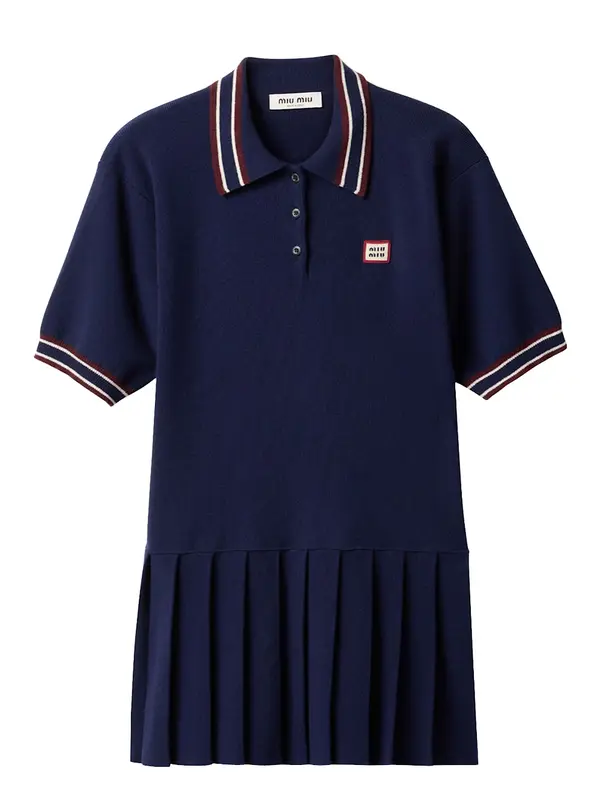 Miu Miu Short-sleeve Pleated Mini Polo Dress - Navy
