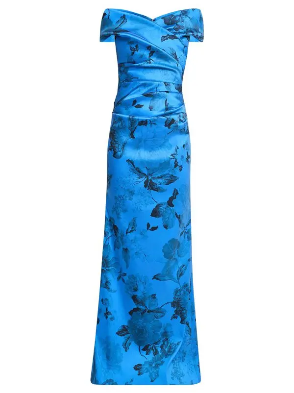 Rickie Freeman For Teri Jon Off-shoulder Floral Gazar Gown - Blue Multi