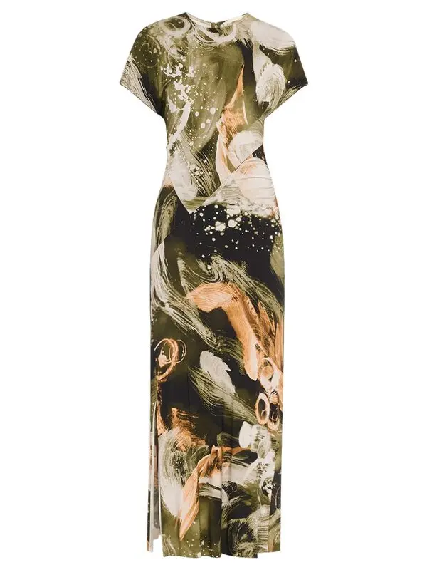 JASON WU Brushstroke Print Jersey Dress - Olive Apricot Multi