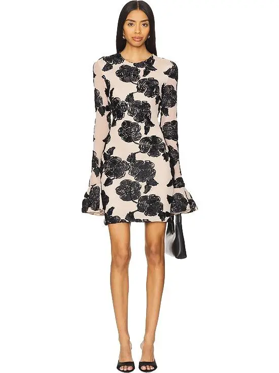 ROTATE BY BIRGER CHRISTENSEN Floral Mesh Mini Dress - Warm Taupe