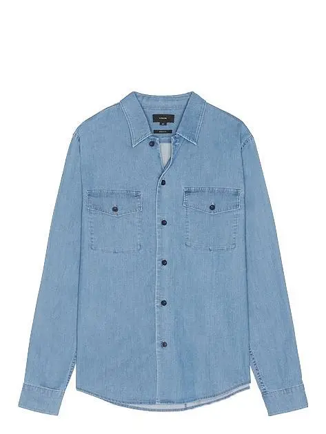 Vince Double Patch Pocket Long Sleeve Shirt In Blue - Washed Waterfall
