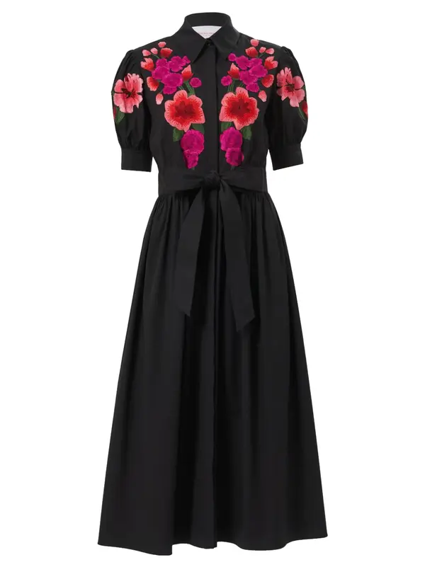 Carolina Herrera Floral-embroidered Shirt Dress - Black