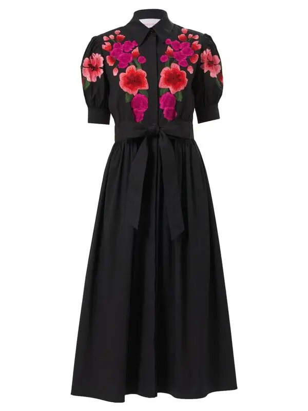 Carolina Herrera Floral-embroidered Shirt Dress - Black