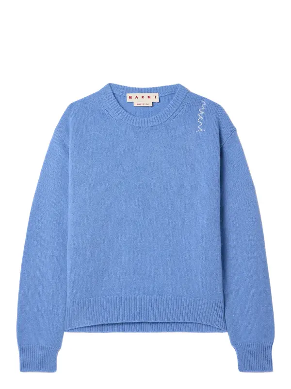 Marni Embroidered Cashmere Sweater - Blue