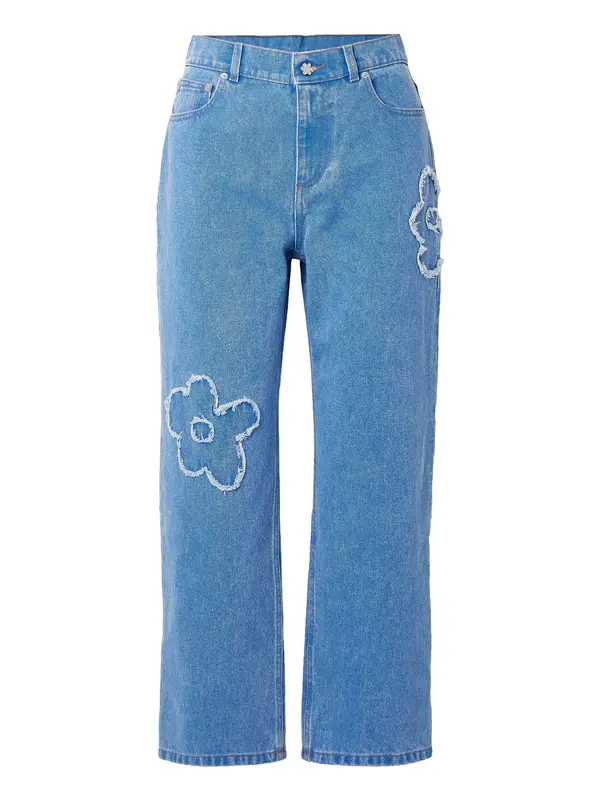 Marni Cropped Appliquéd Straight-leg Jeans - Blue