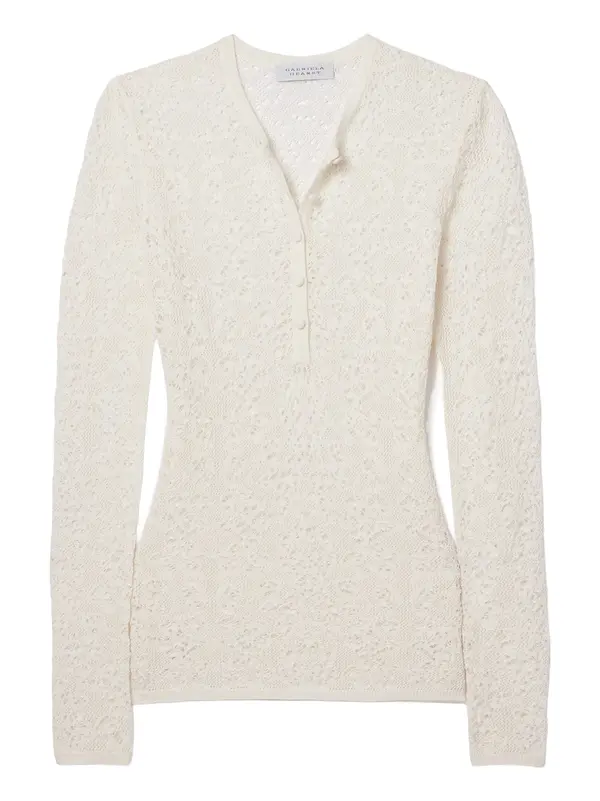 Gabriela Hearst Ithaca Crocheted Henley Top - Ivory