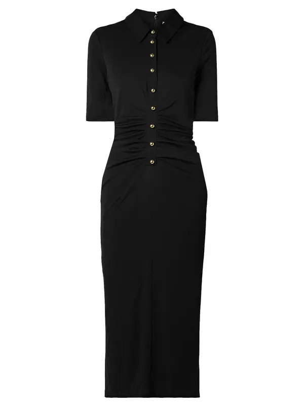 Carolina Herrera Button-embellished Ruched Midi Dress - Black