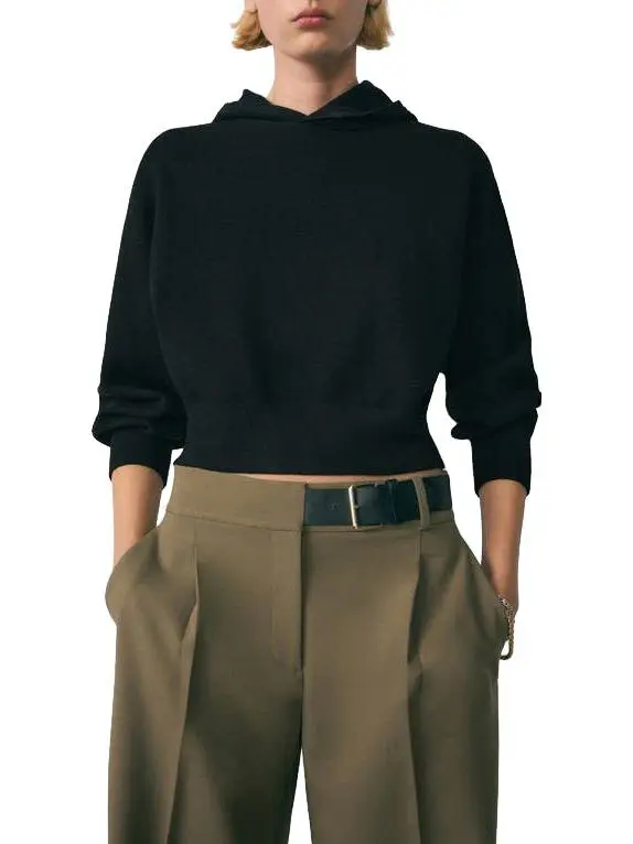 Mango Fine-gauge Hooded Sweater - Black