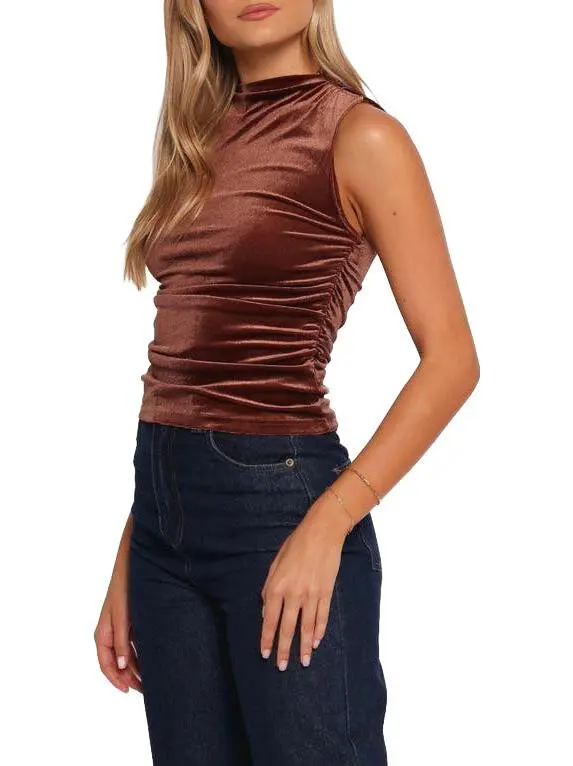 PETAL & PUP Nissa Ruched Velvet Top - Bronze