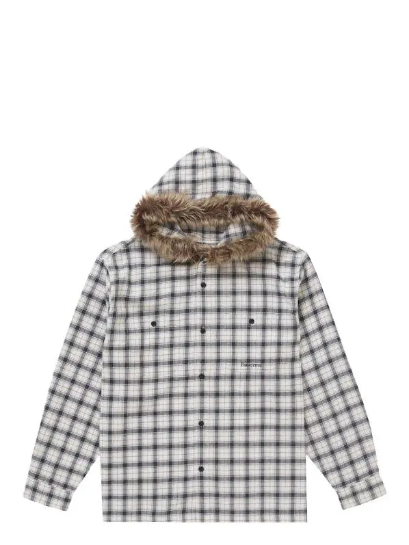 Supreme Fur Trim Flannel Hooded Shirt - White Plaid